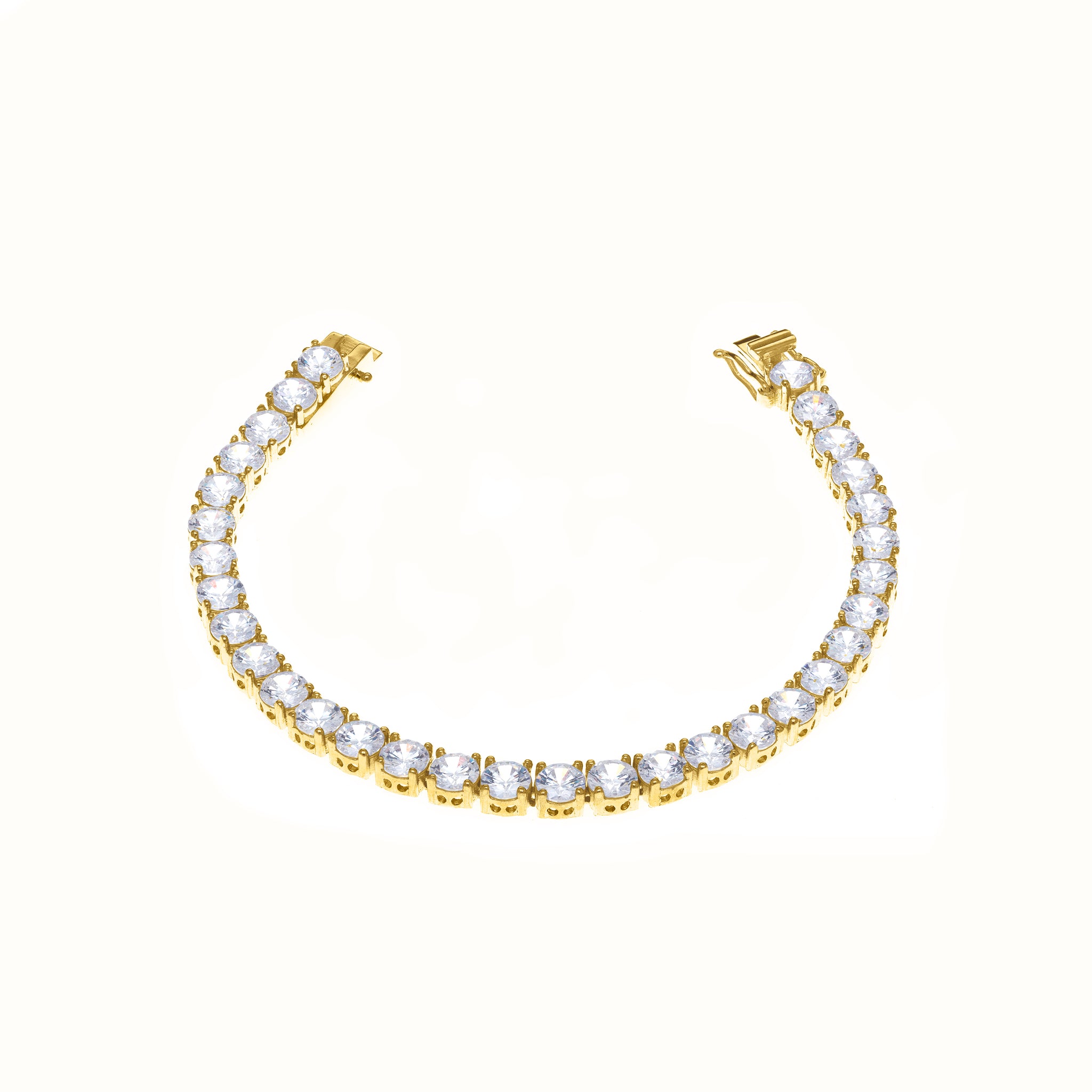 Tennis Bracelet With Box Clasp - Gold White 4.5mm